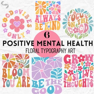Floral Positive Mental Health Quotes, Inspirational PNG Bundle (digital ...