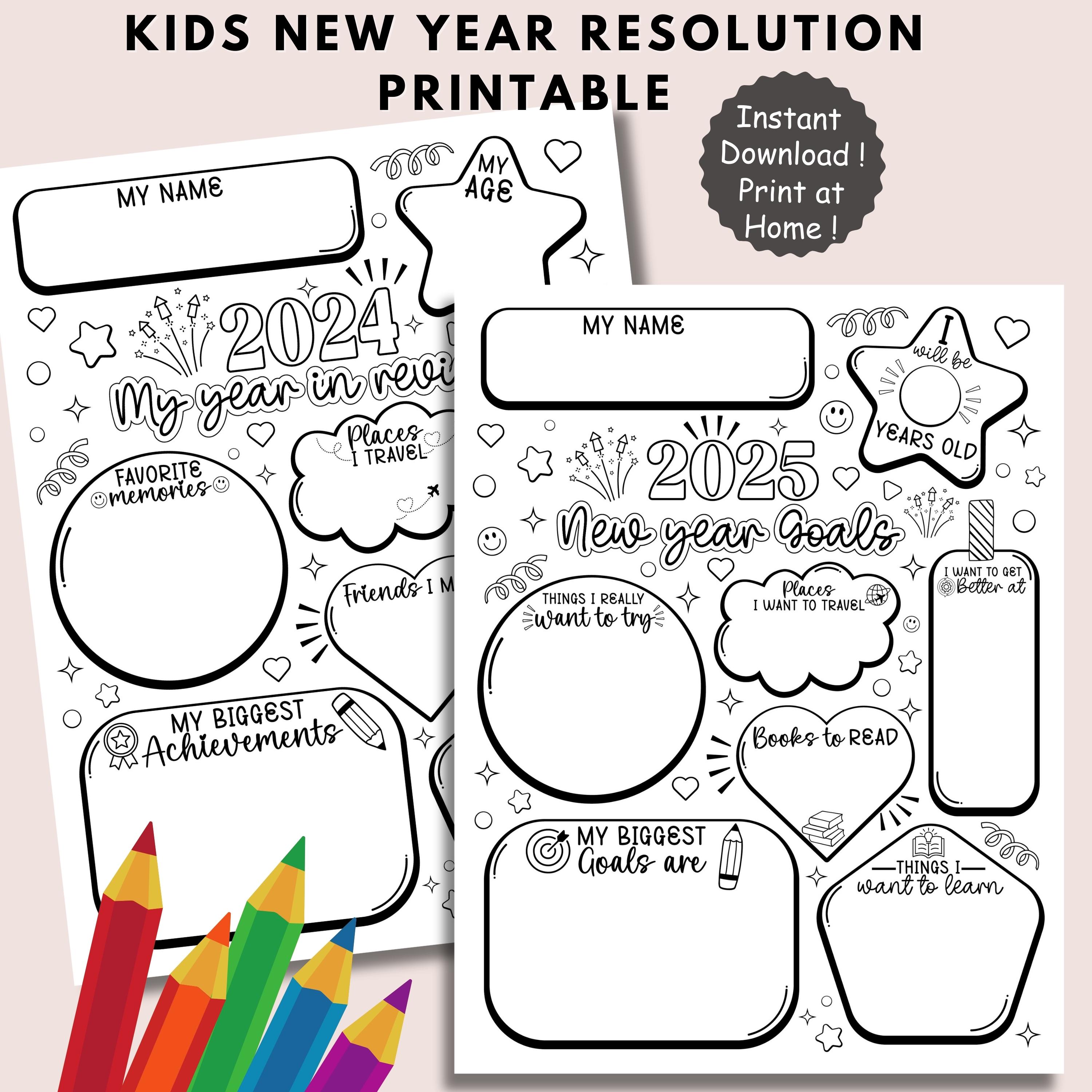 New Year’s Resolution Printable for Kids – Year in Review and Goals for ...