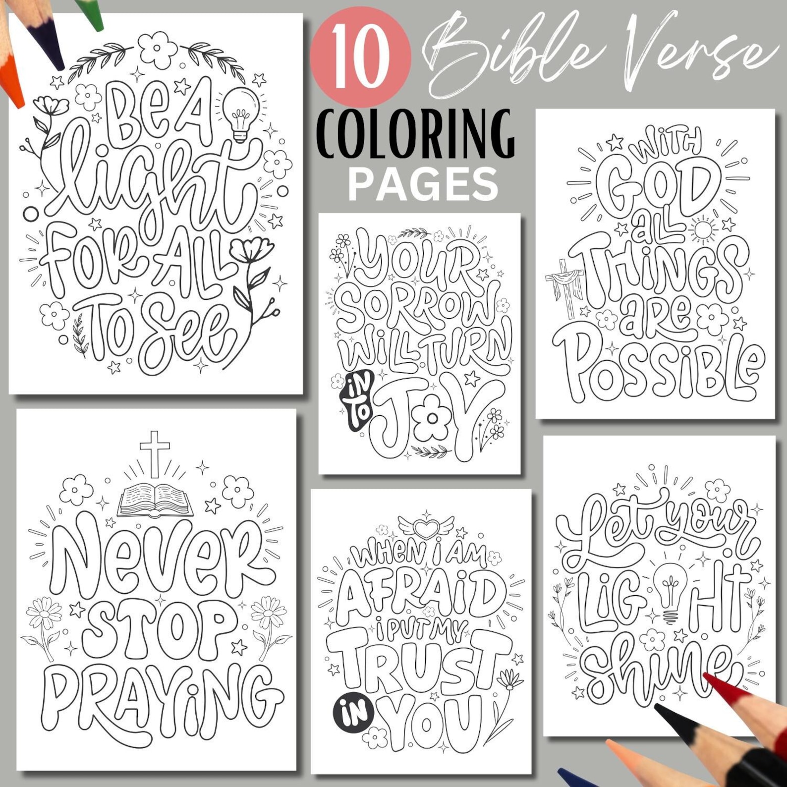 Hand Lettered Bible Verse Coloring Pages|printable Bundle for ...