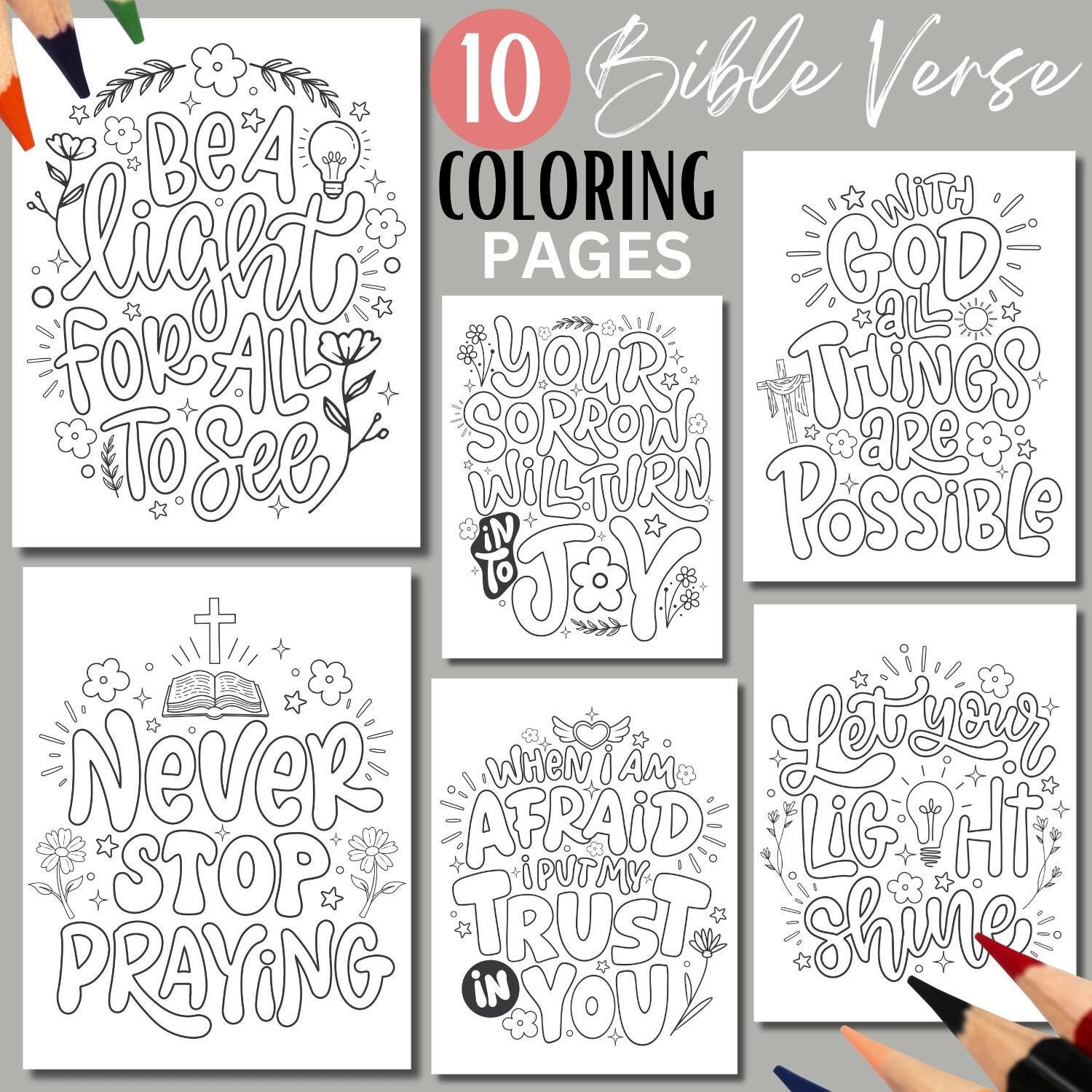 Hand Lettered Bible Verse Coloring Pages|printable Bundle for ...