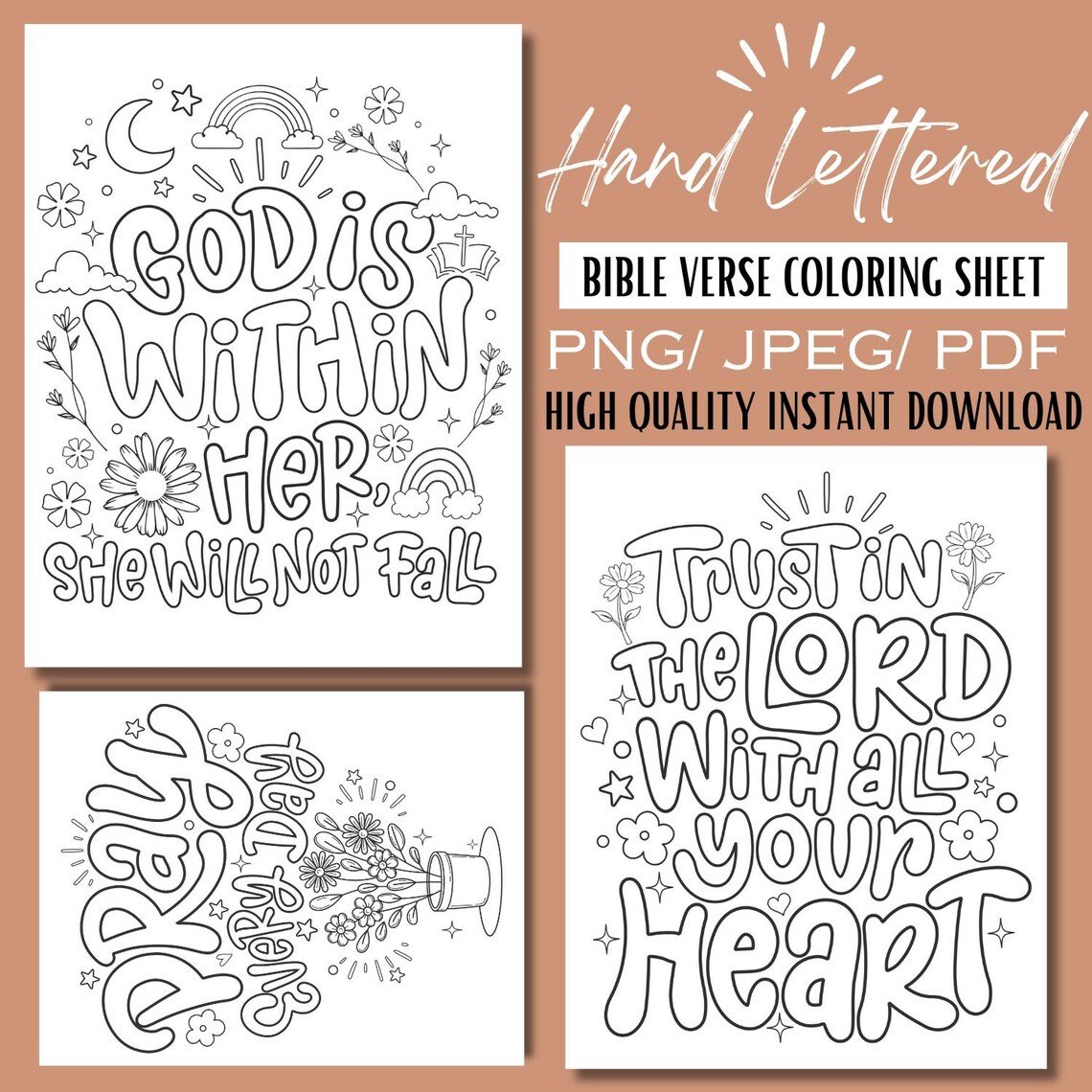 Hand Lettered Bible Verse Coloring Pages|printable Bundle for ...