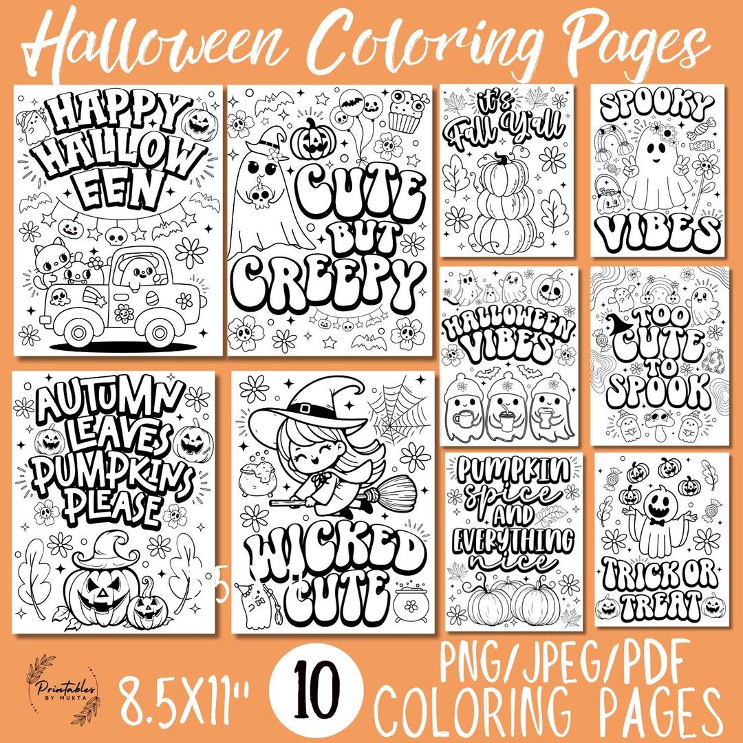 Retro Halloween Coloring Pages – 10 Spooky Designs (PDF/PNG/JPEG) - Etsy
