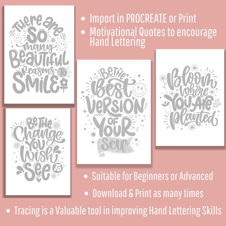 20 Motivational Hand Lettering Worksheets | Calligraphy Practice (PDF ...