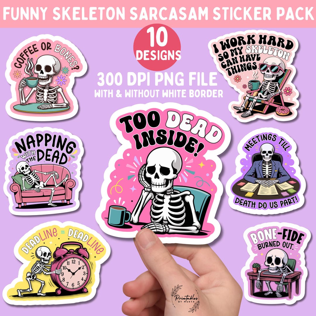 Sarcastic Skeleton Sticker Pack | Funny Work Humor Png | Coffee ...