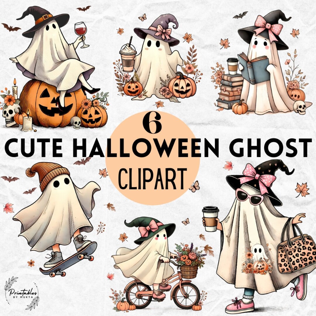 Cute Ghost Halloween Bundle/ Retro Fall Halloween Bundle/ Halloween ...