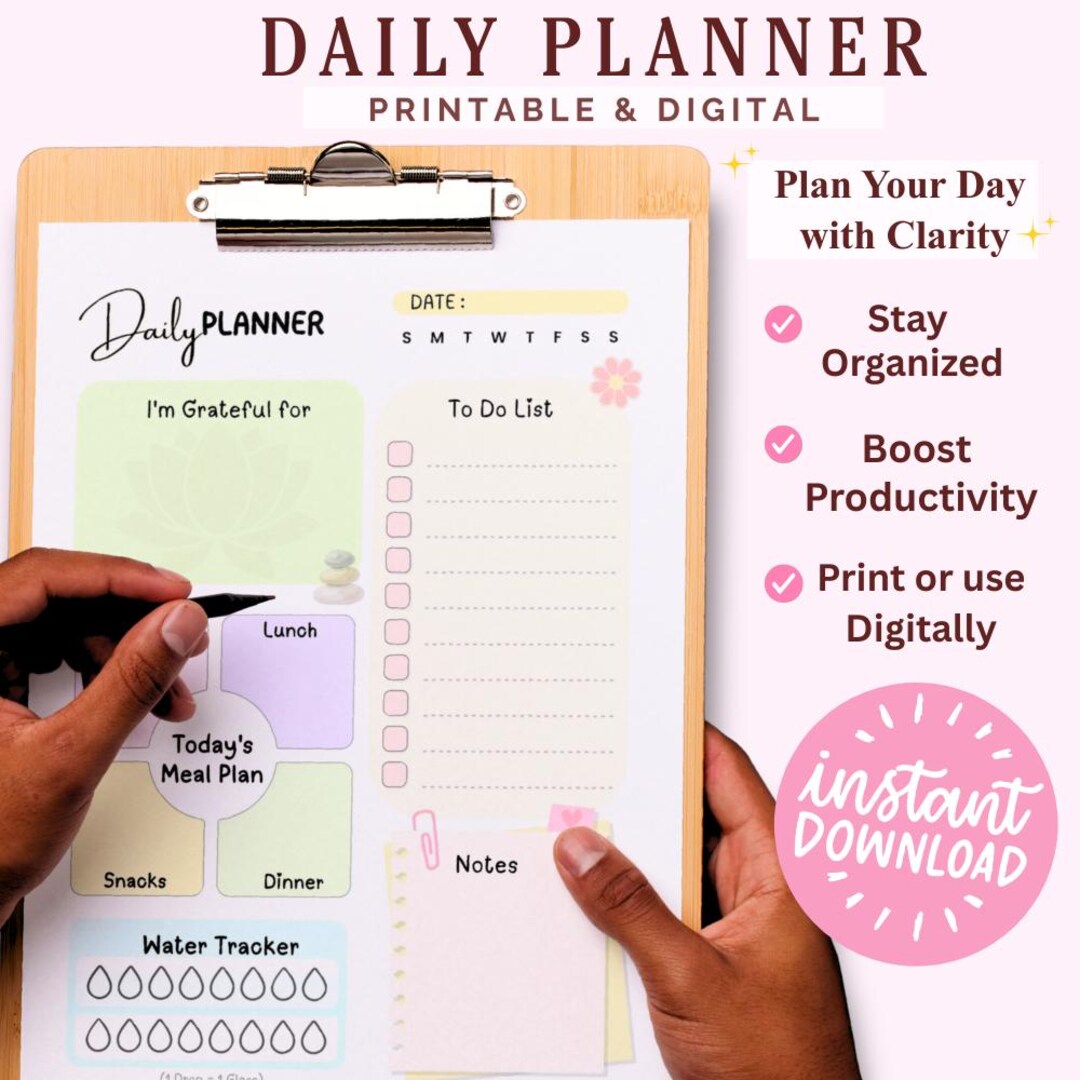 Daily Planner Printable|minimal To-do List, Meal & Water Tracker (PDF ...