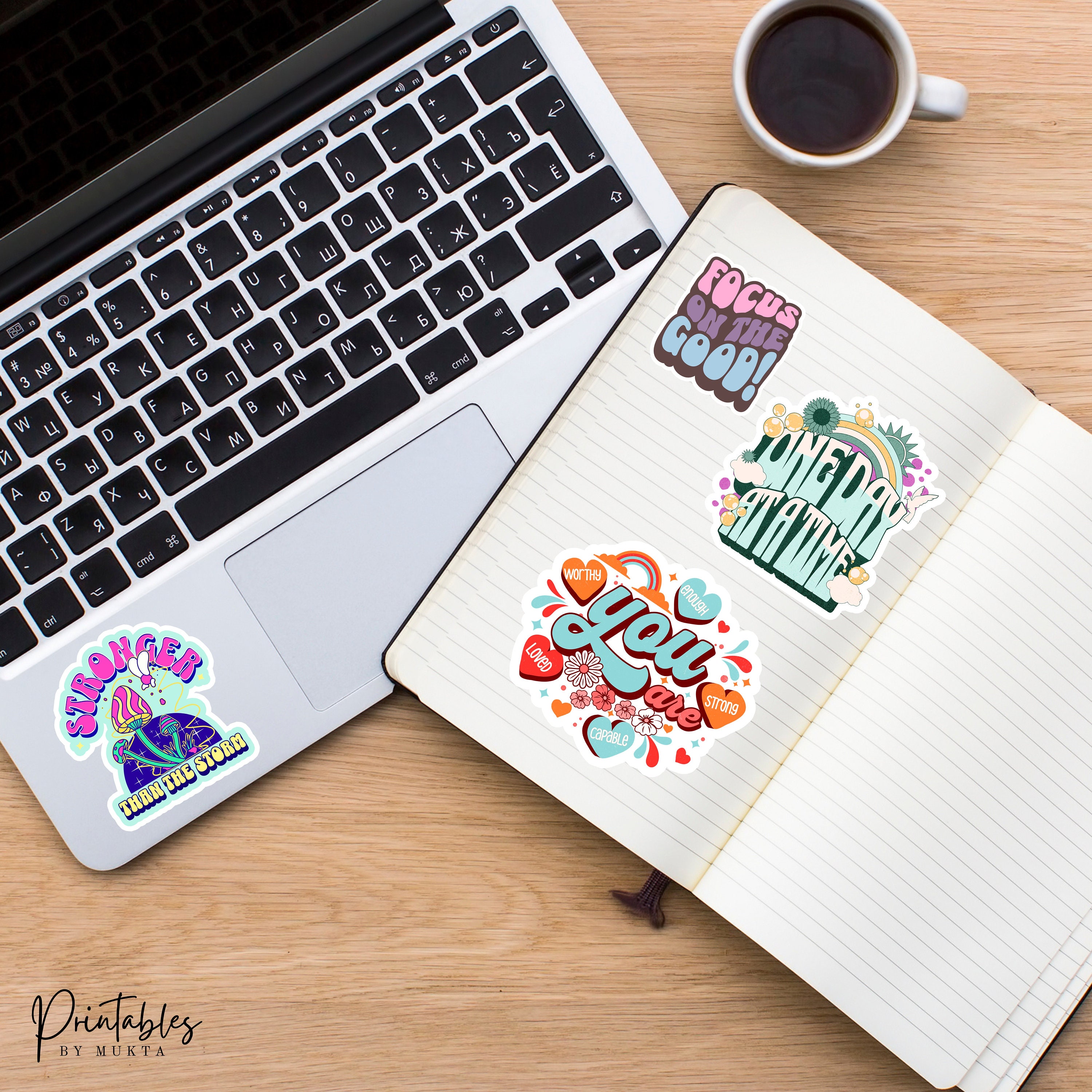 Retro Motivational Stickers: Mental Health Affirmations (PNG Digital ...