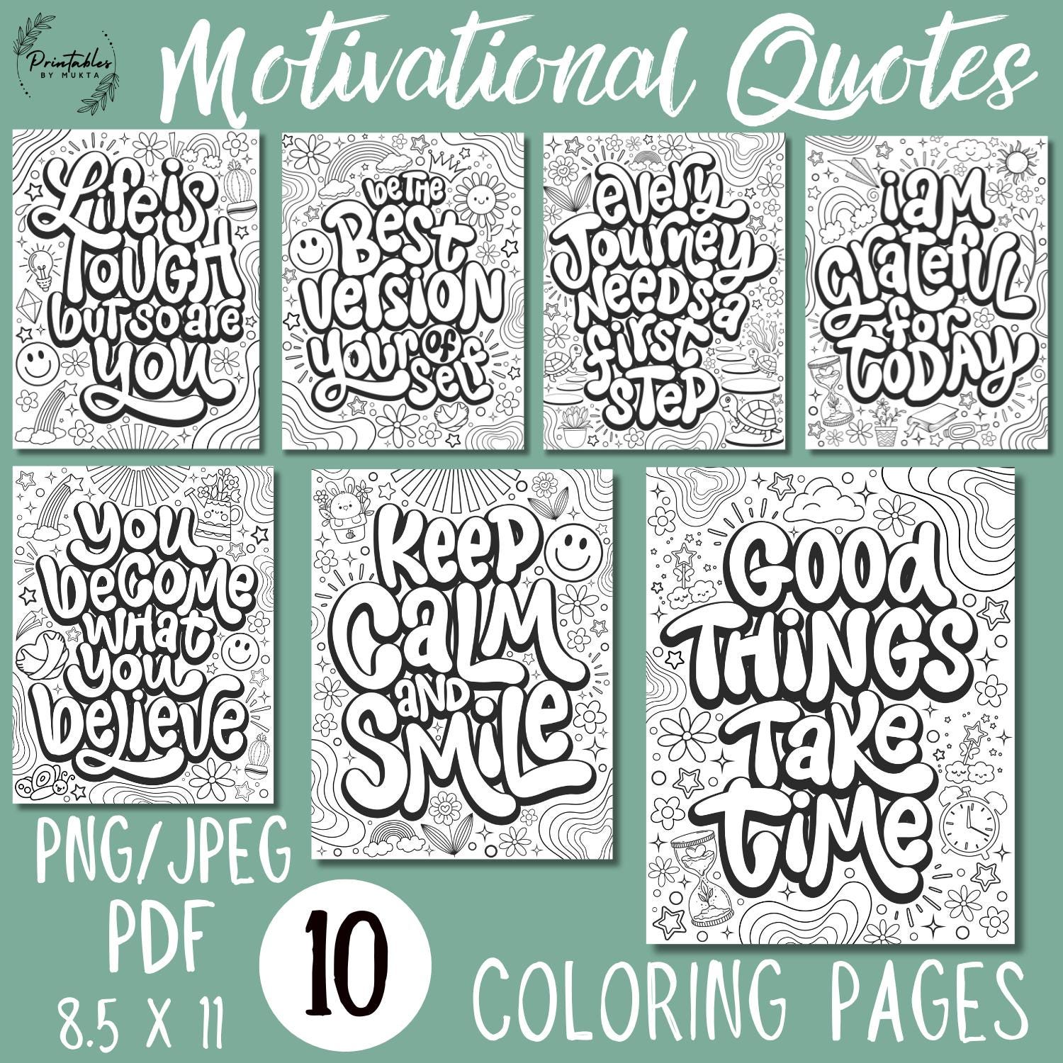 Motivational Quotes, Coloring Pages for Teen and Adults, Positive ...