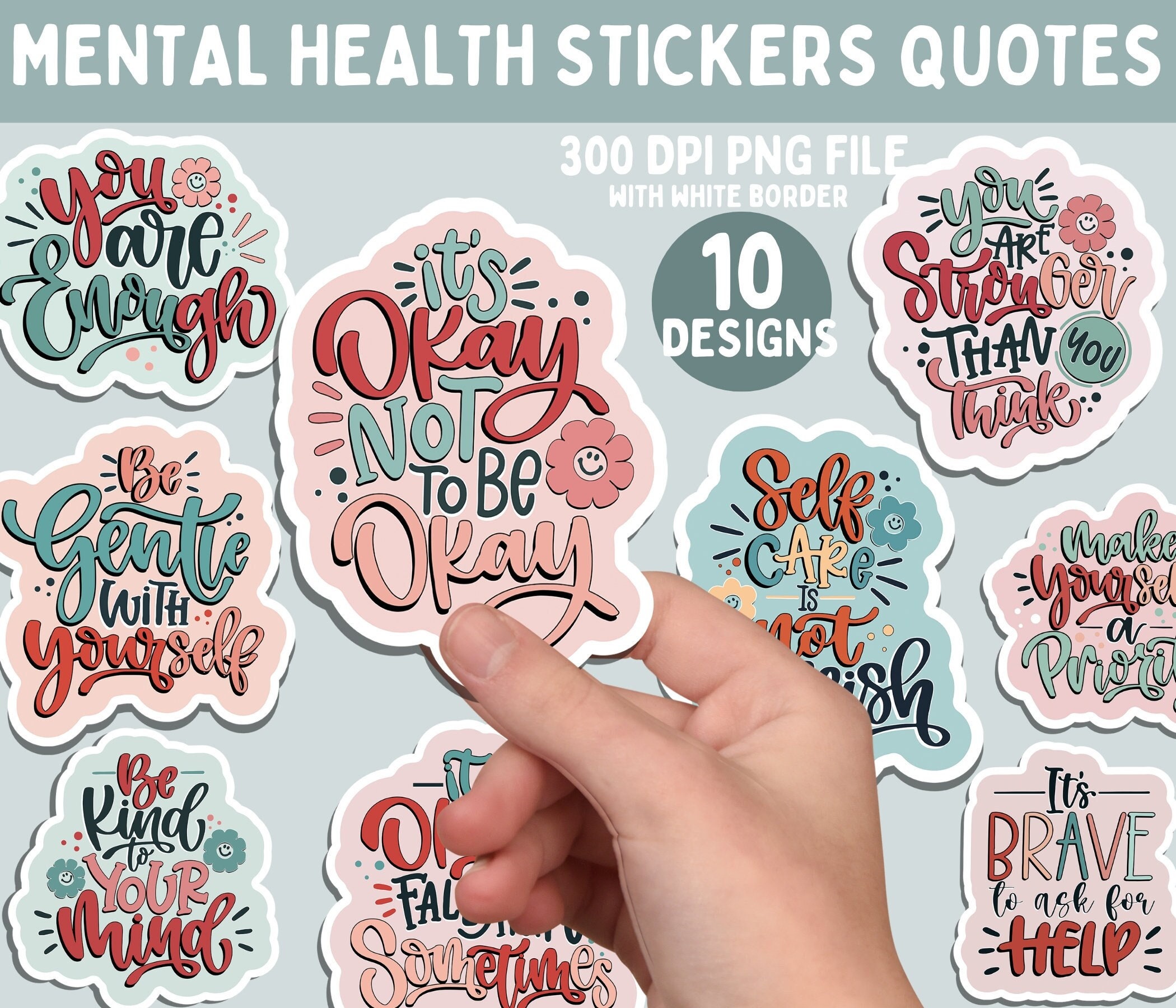 Affirmations Print and Cut Stickers Bundle, Mental Health Printable ...