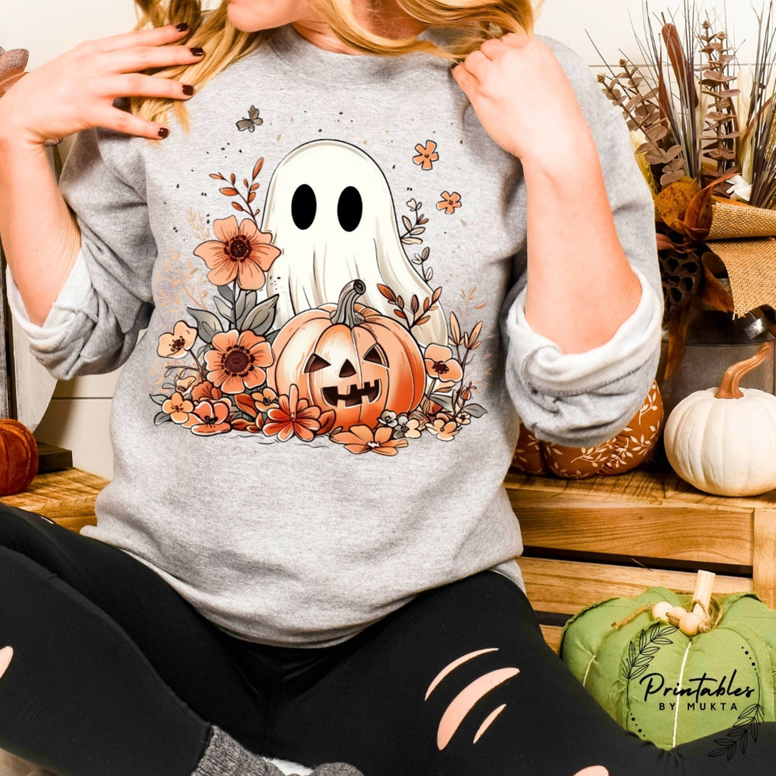 Floral Ghost Png/ Halloween Ghost Digital/ Halloween Trendy Png/ Cute ...