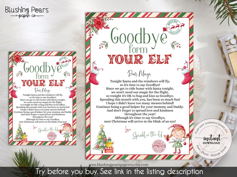 Girl Elf Goodbye Letter, From Elf Bye for Now Letter, Goodbye Letter ...