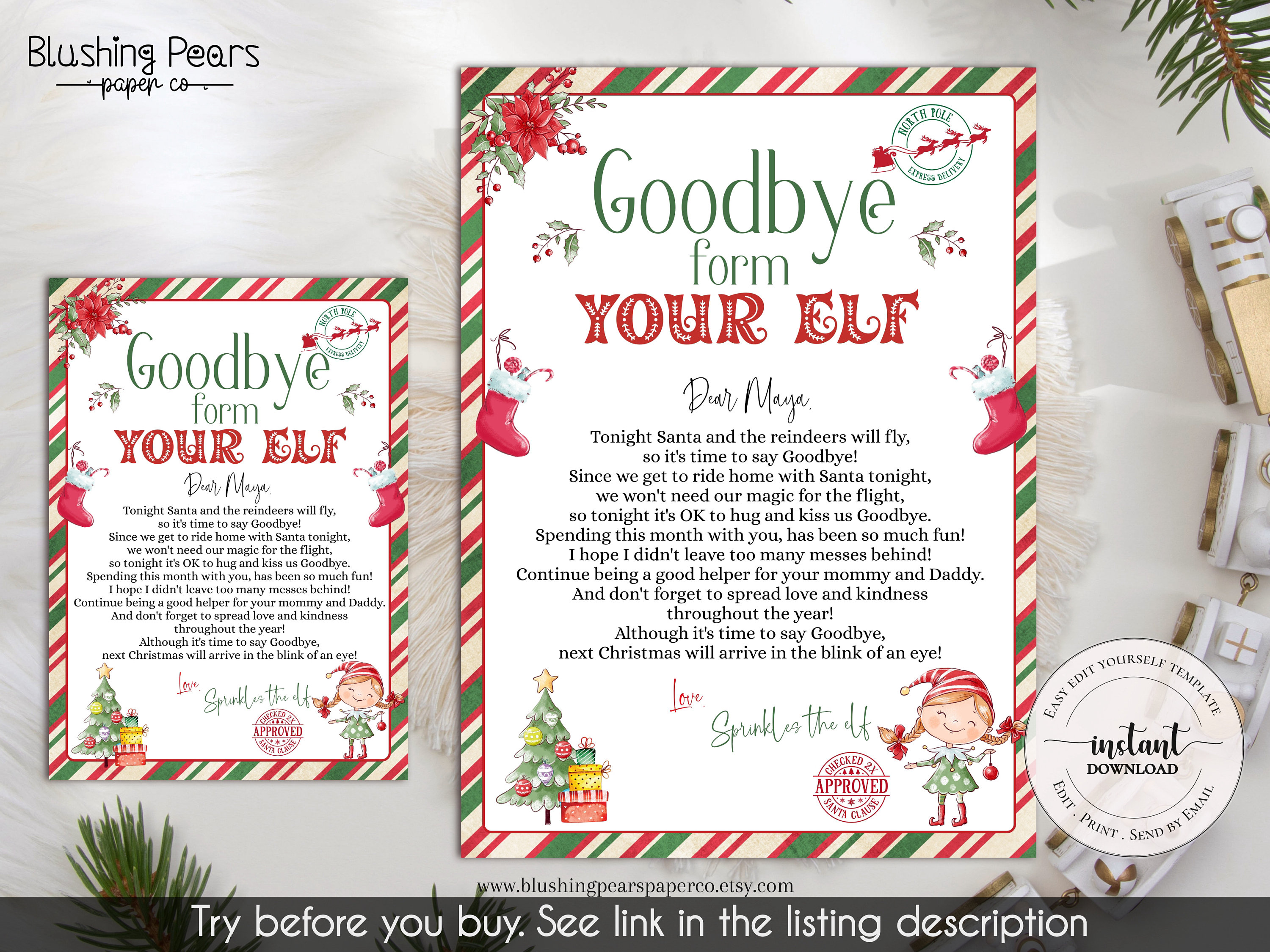Girl Elf Goodbye Letter, From Elf Bye for Now Letter, Goodbye Letter ...