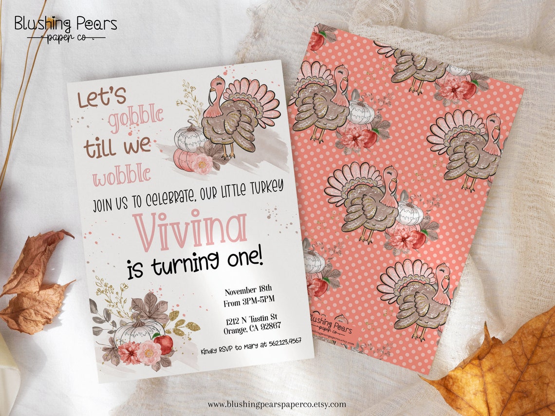 Our Little Turkey is Turning One Birthday Invitation, Thanksgiving ...