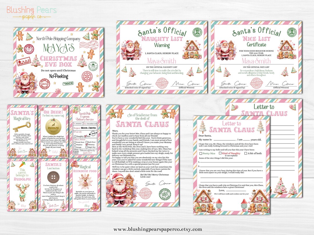 Christmas Eve Box Kit, Letter From Santa, Nice Certificate, Labels Tags ...