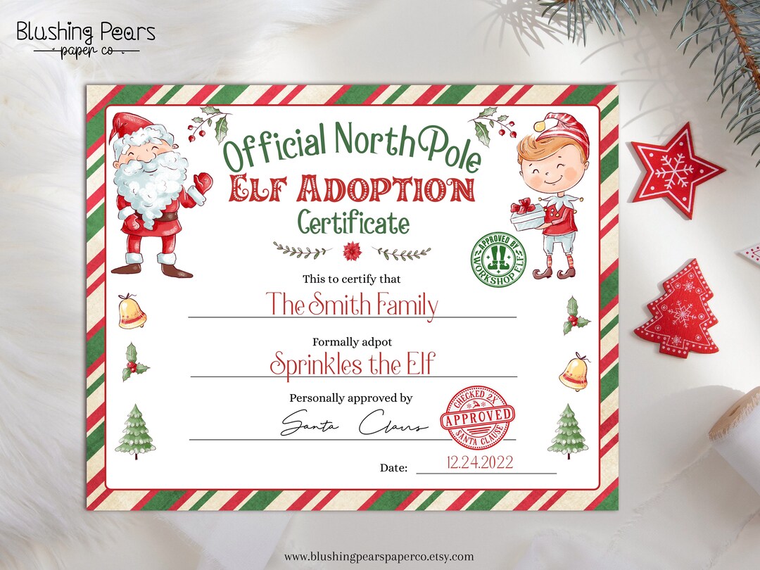Elf Adoption Certificate, Boy Personalized Elf Certificate, Printable ...