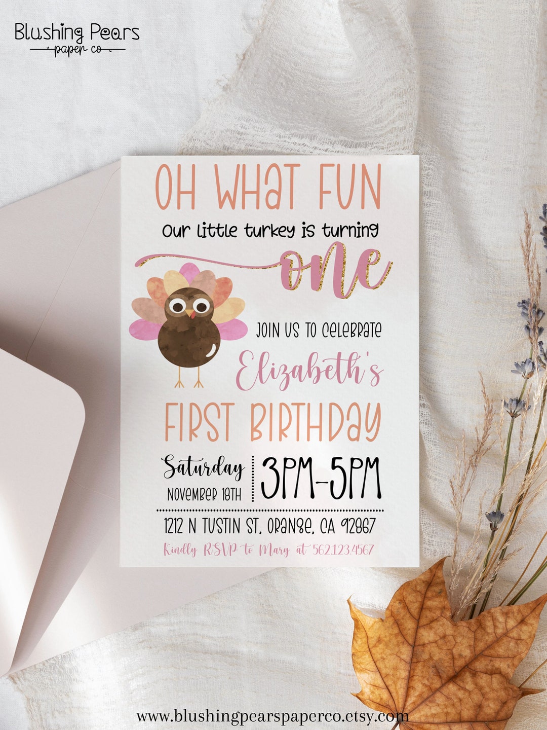 Our Little Turkey is Turning One Birthday Invitation, Thanksgiving ...