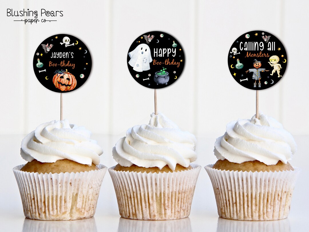 Halloween Birthday Cupcake Toppers, Calling All Monsters Birthday, Kids ...