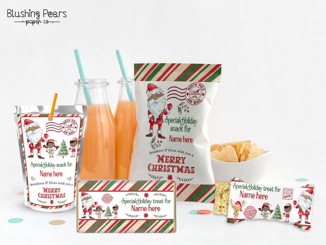 Christmas Treats, Chip Bag Chocolate Wrapper Juice Pouch Label, Black ...