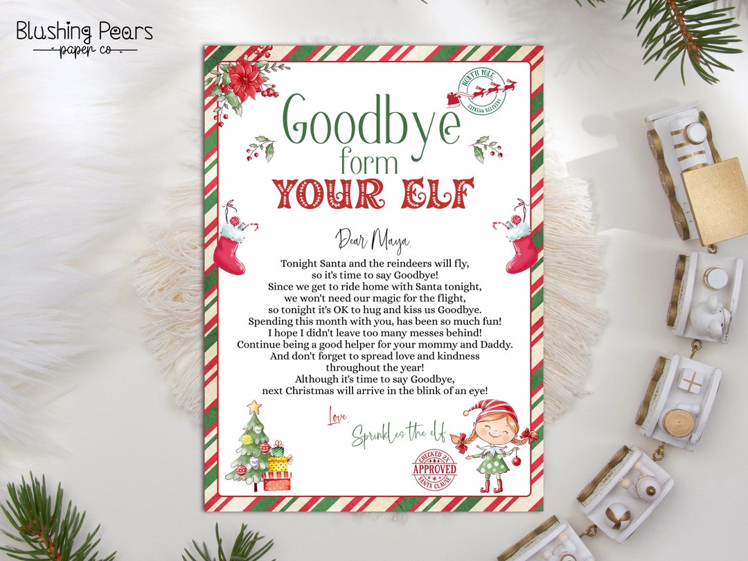 Girl Elf Goodbye Letter, From Elf Bye for Now Letter, Goodbye Letter ...