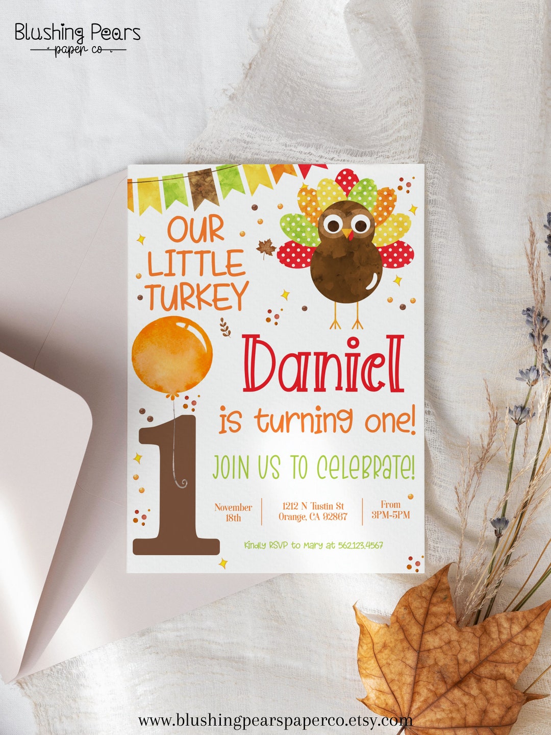 Our Little Turkey is Turning One Birthday Invitation, Thanksgiving ...