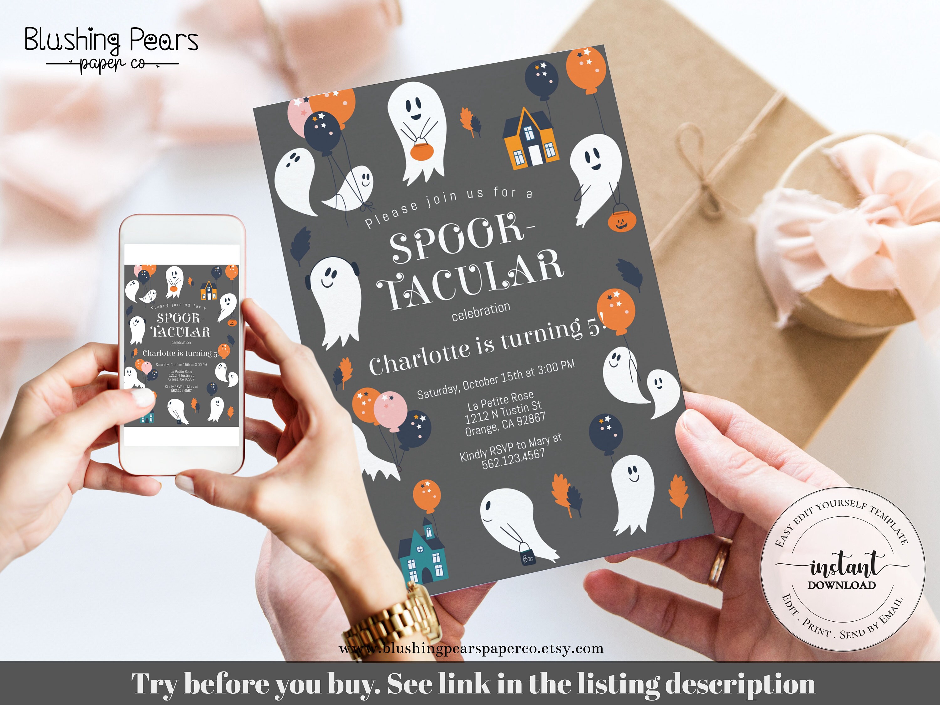 Spooky Halloween Ghost Birthday Party Invitation, Cute Ghost Birthday ...