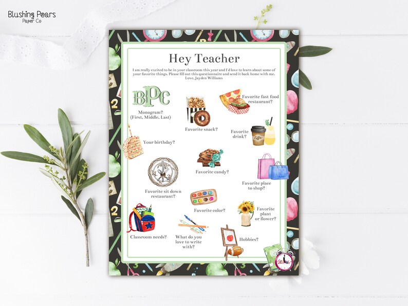 Get to Know the Teacher Questionnaire, Teacher Favorite Things, Back to ...