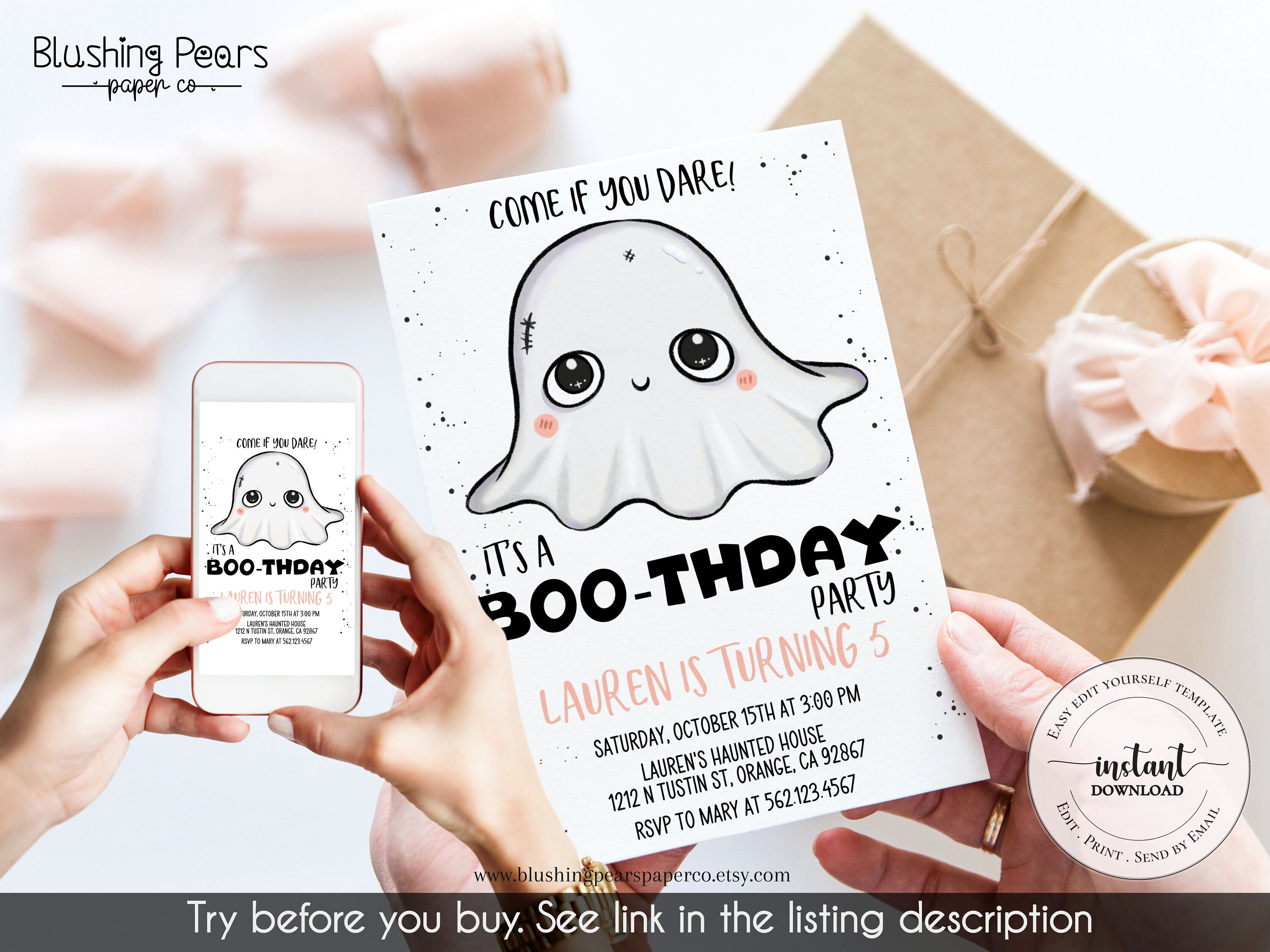 Halloween Ghost Birthday Invitation, Boo Girly Ghost Birthday, Kids ...