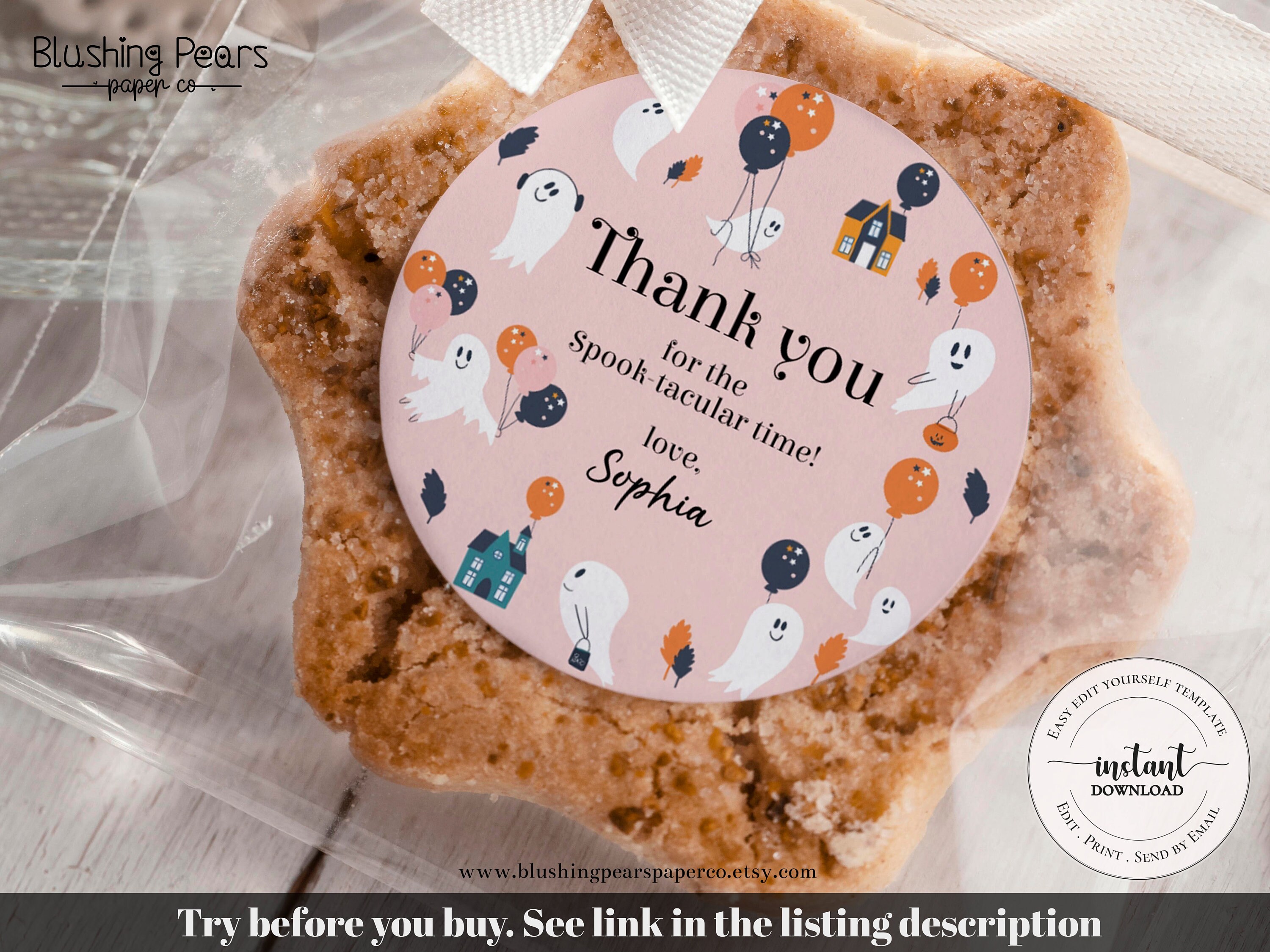 Halloween Ghost Birthday Thank You Tag, Cute Pink Ghost Birthday Gift ...