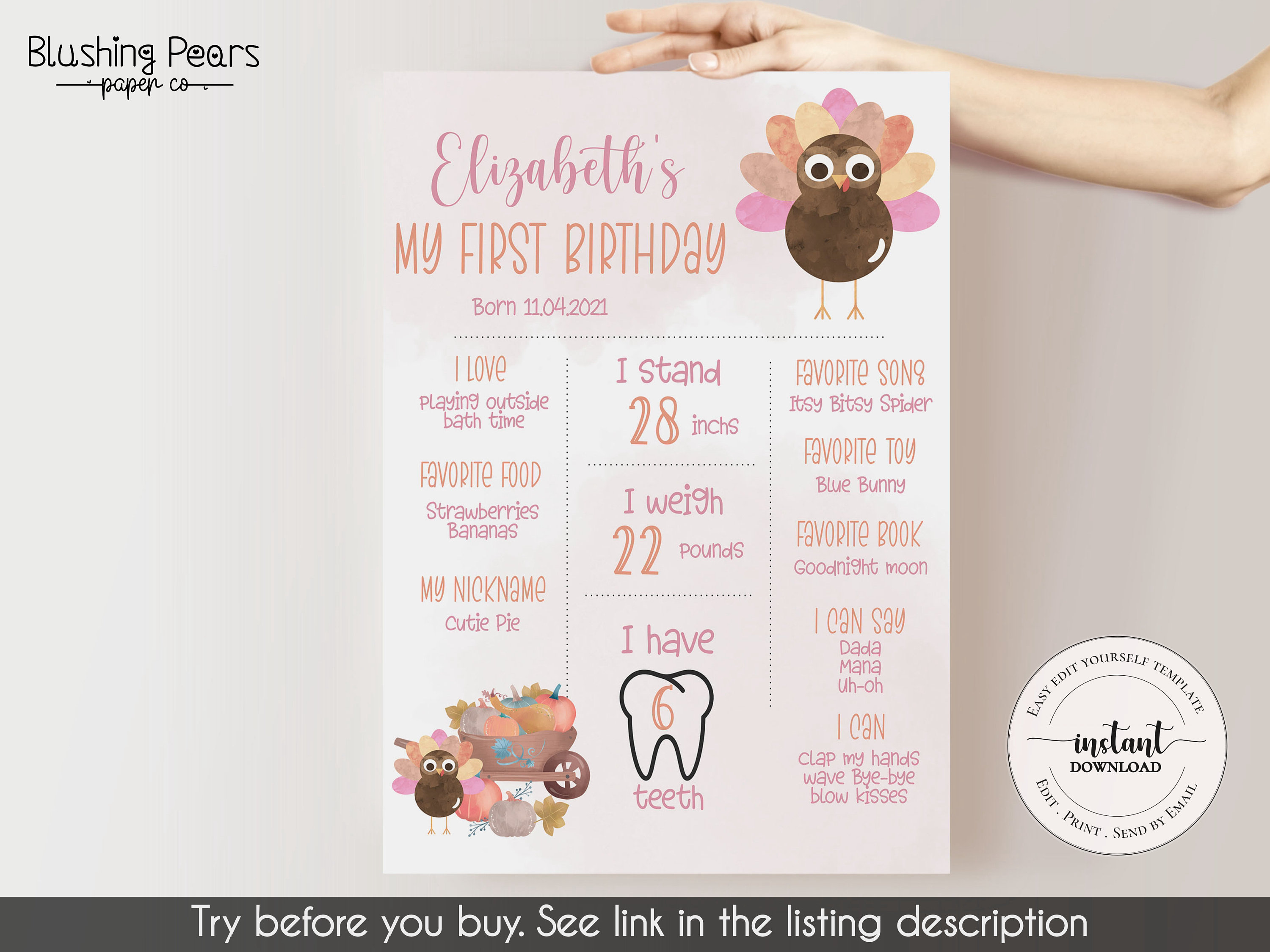 Our Little Turkey is Turning One Birthday Milestone Sign, Thanksgiving ...