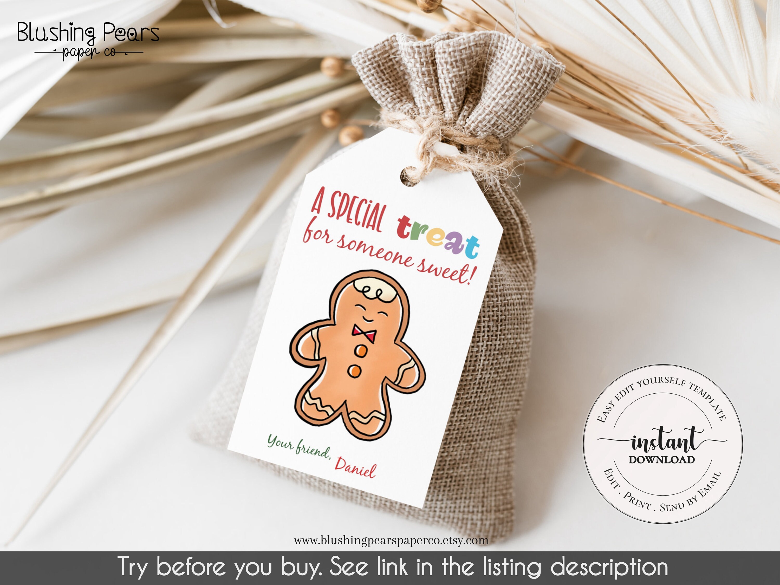 Christmas Gift Tag Template, Printable Kids Gingerbread Holiday Treat ...
