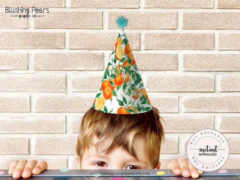 Citrus Birthday Party Hat, Kids Cone Hats Template, Oranges Fruits ...