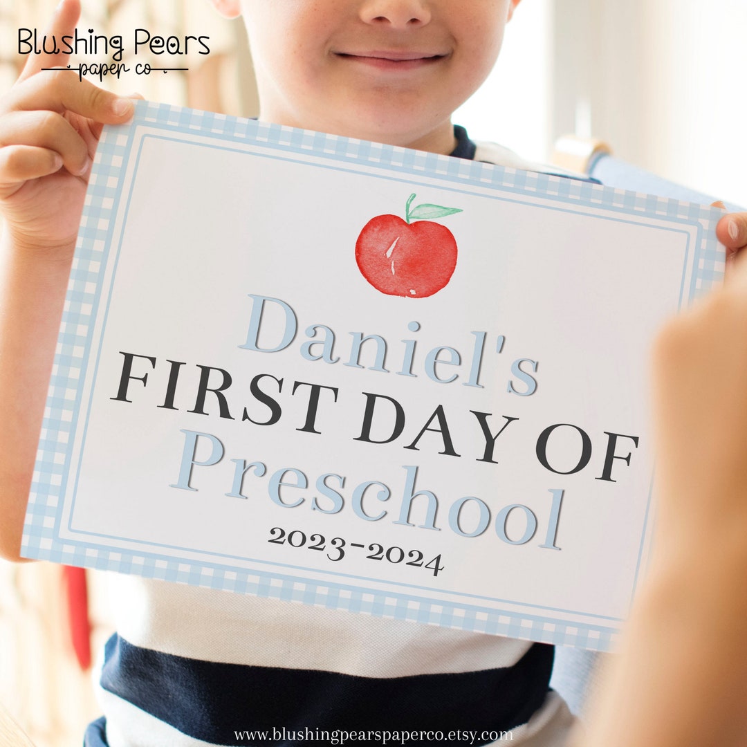 Back to School Sign, First Day of School Sign, Blue Gingham ...