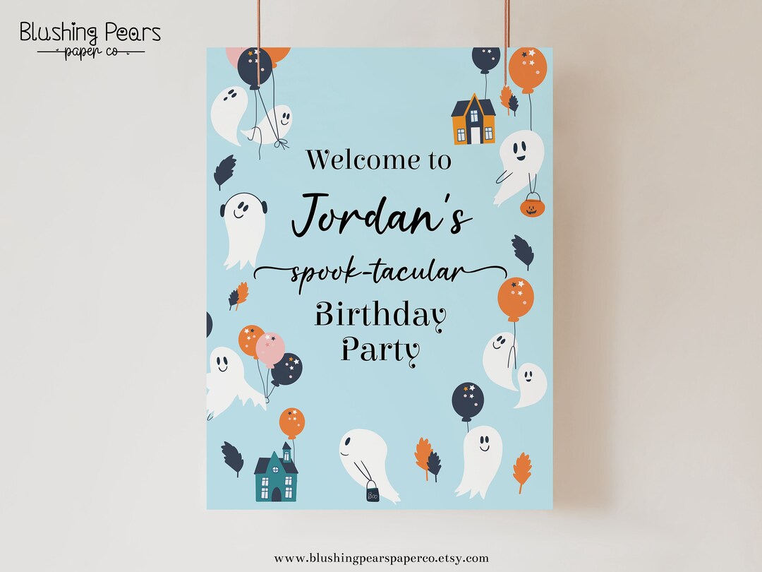 Halloween Ghost Birthday Welcome Sign, Cute Blue Ghost Birthday Welcome ...
