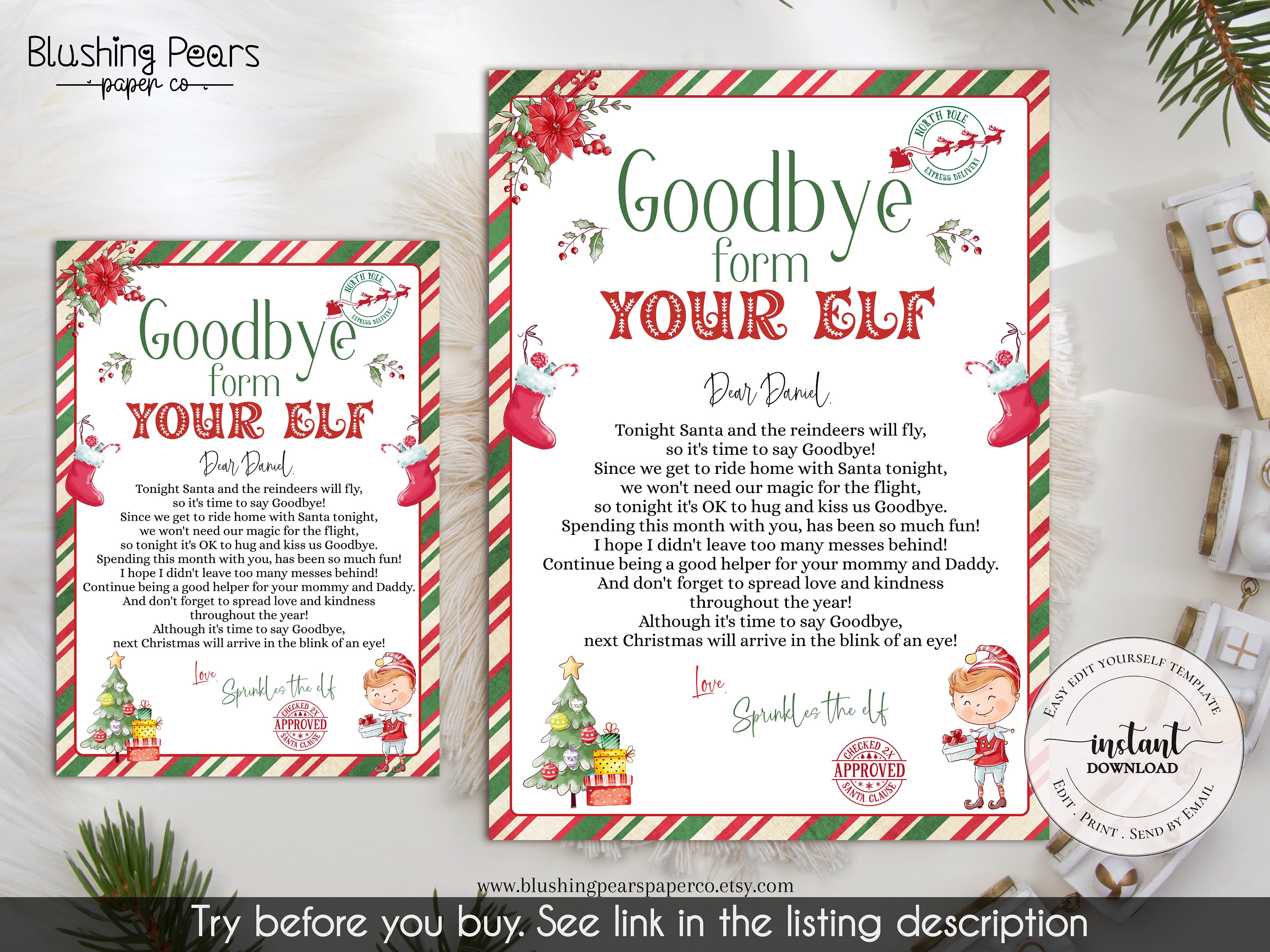 Boy Elf Goodbye Letter, From Elf Bye for Now Letter, Goodbye Letter ...