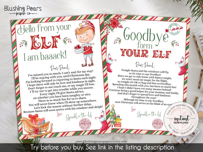 Elf Letter Bundle, Boy Elf Return Letter, Christmas Elf I'm Back ...