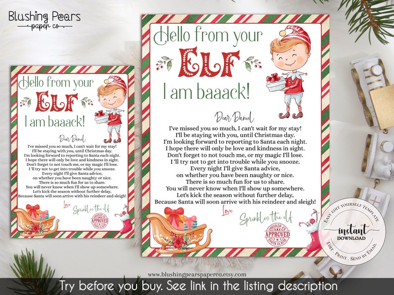 Elf Letter Bundle, Boy Elf Return Letter, Christmas Elf I'm Back ...