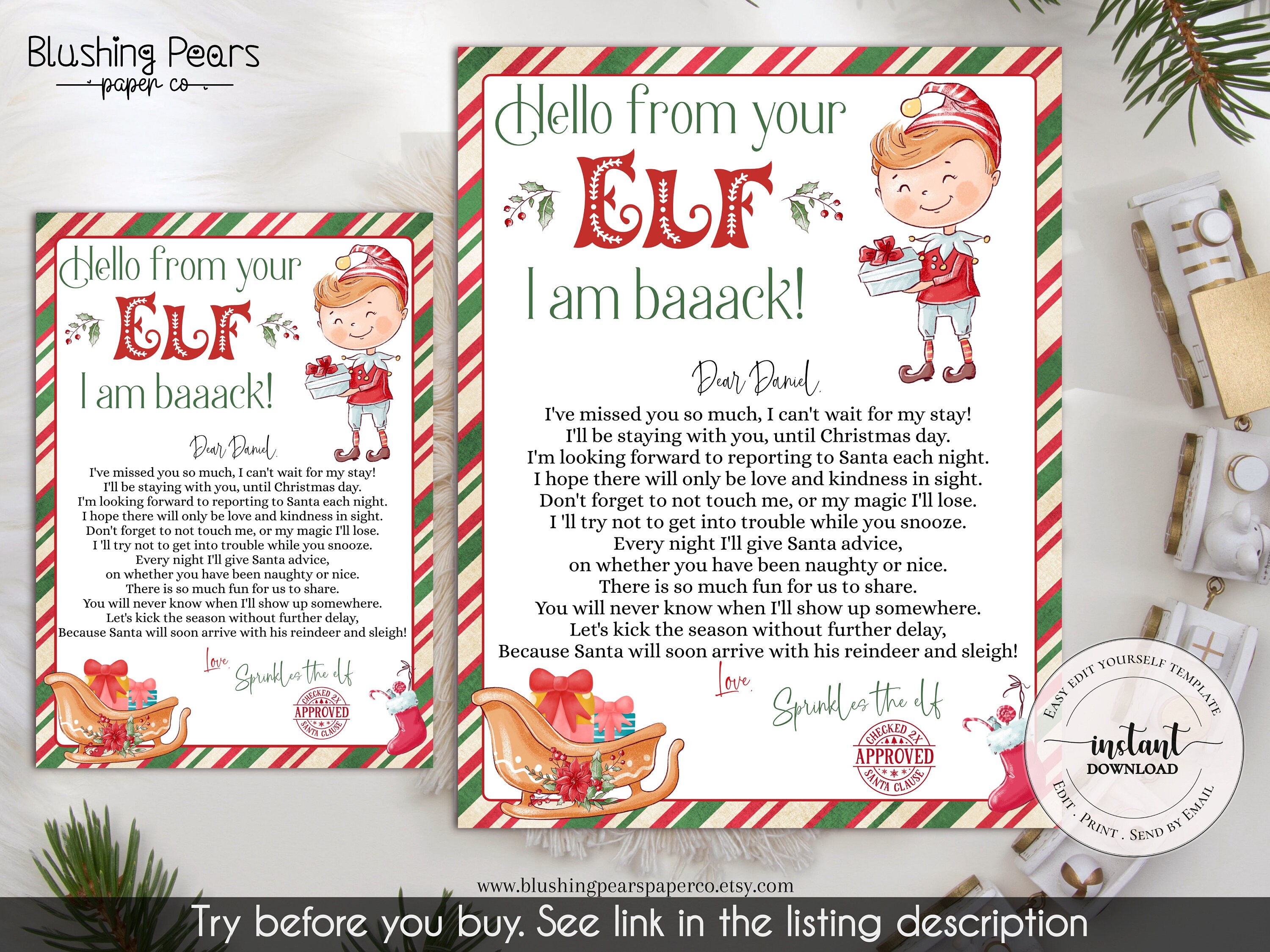 Elf Letter Bundle, Boy Elf Return Letter, Christmas Elf I'm Back ...
