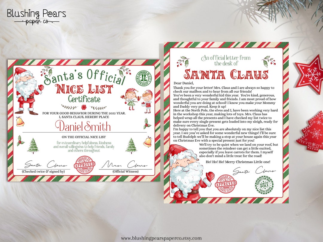 Letter From Santa and Santa Nice List Certificate Bundle, Personalized ...
