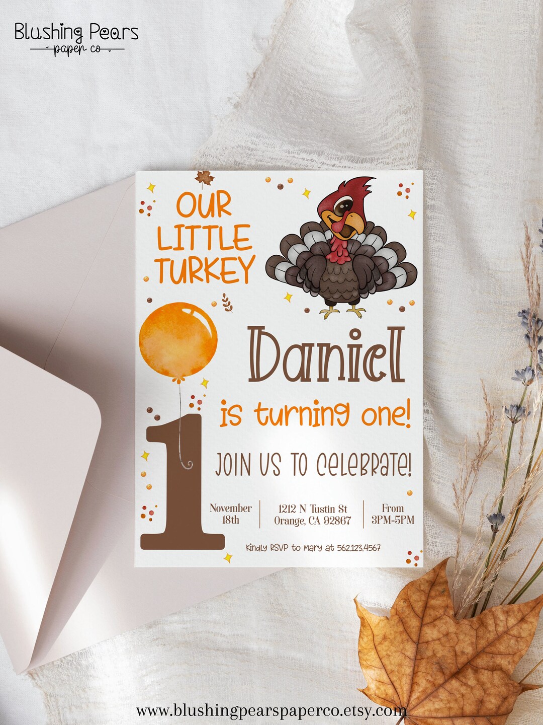Our Little Turkey is Turning One Birthday Invitation, Thanksgiving ...