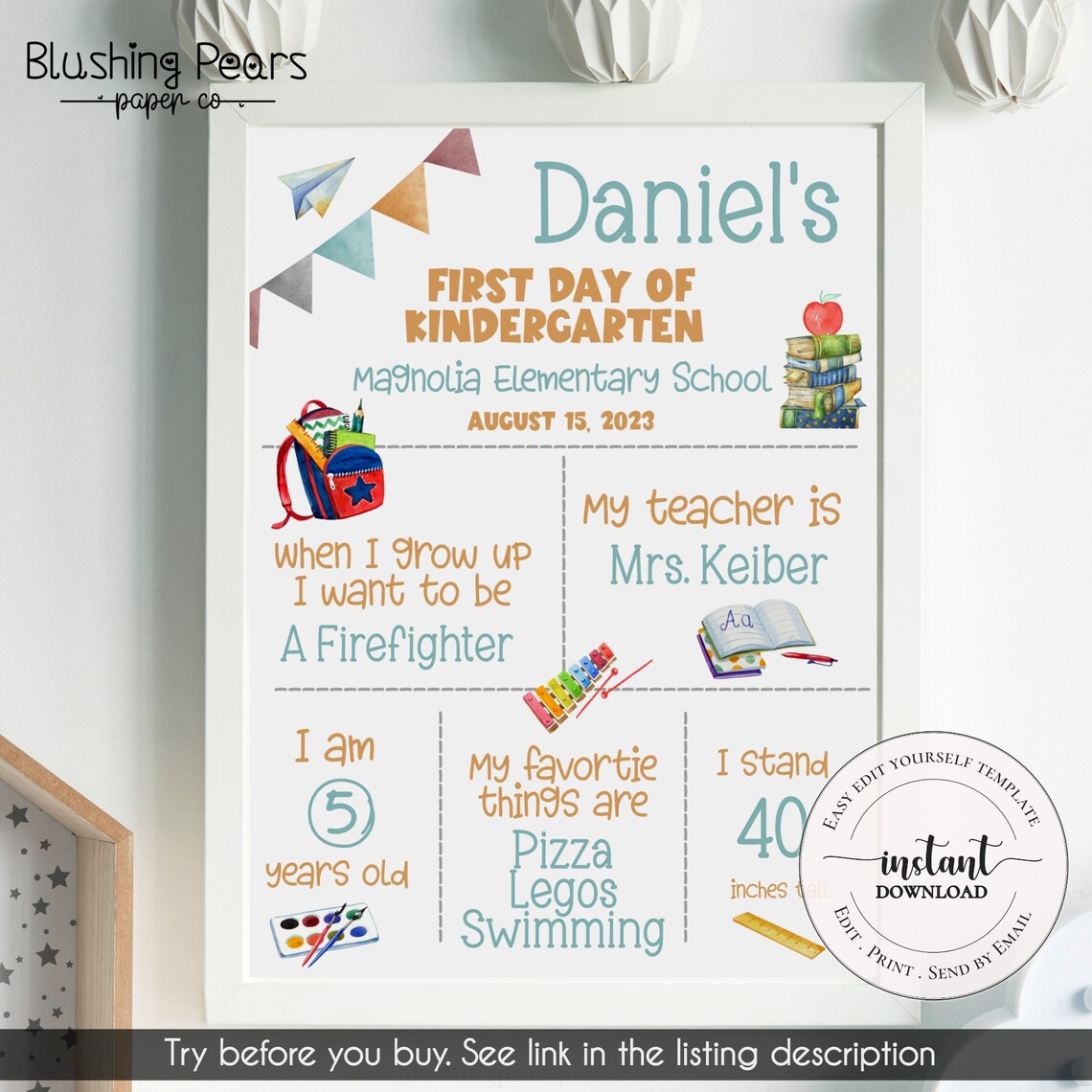 Back to School Sign, First Day of School Sign, Personalized First Day ...