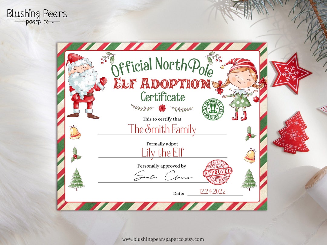 Elf Adoption Certificate, Girl Personalized Elf Certificate, Printable ...