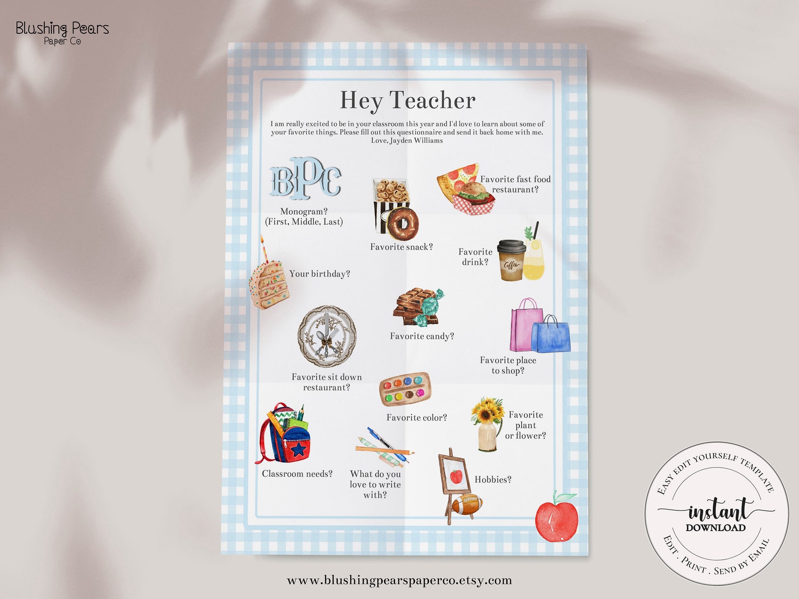 Get to Know the Teacher Questionnaire, Teacher Favorite Things, Back to ...