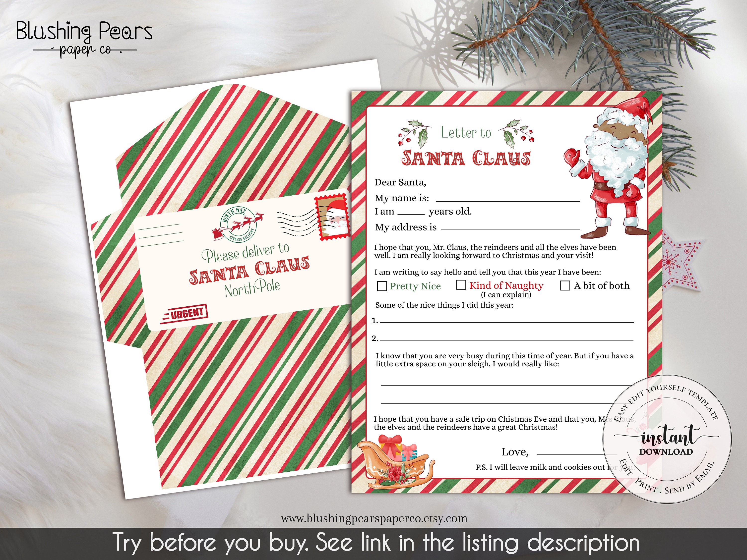 Black Santa Christmas Eve Box Kit, Letter From Santa, Nice Certificate ...