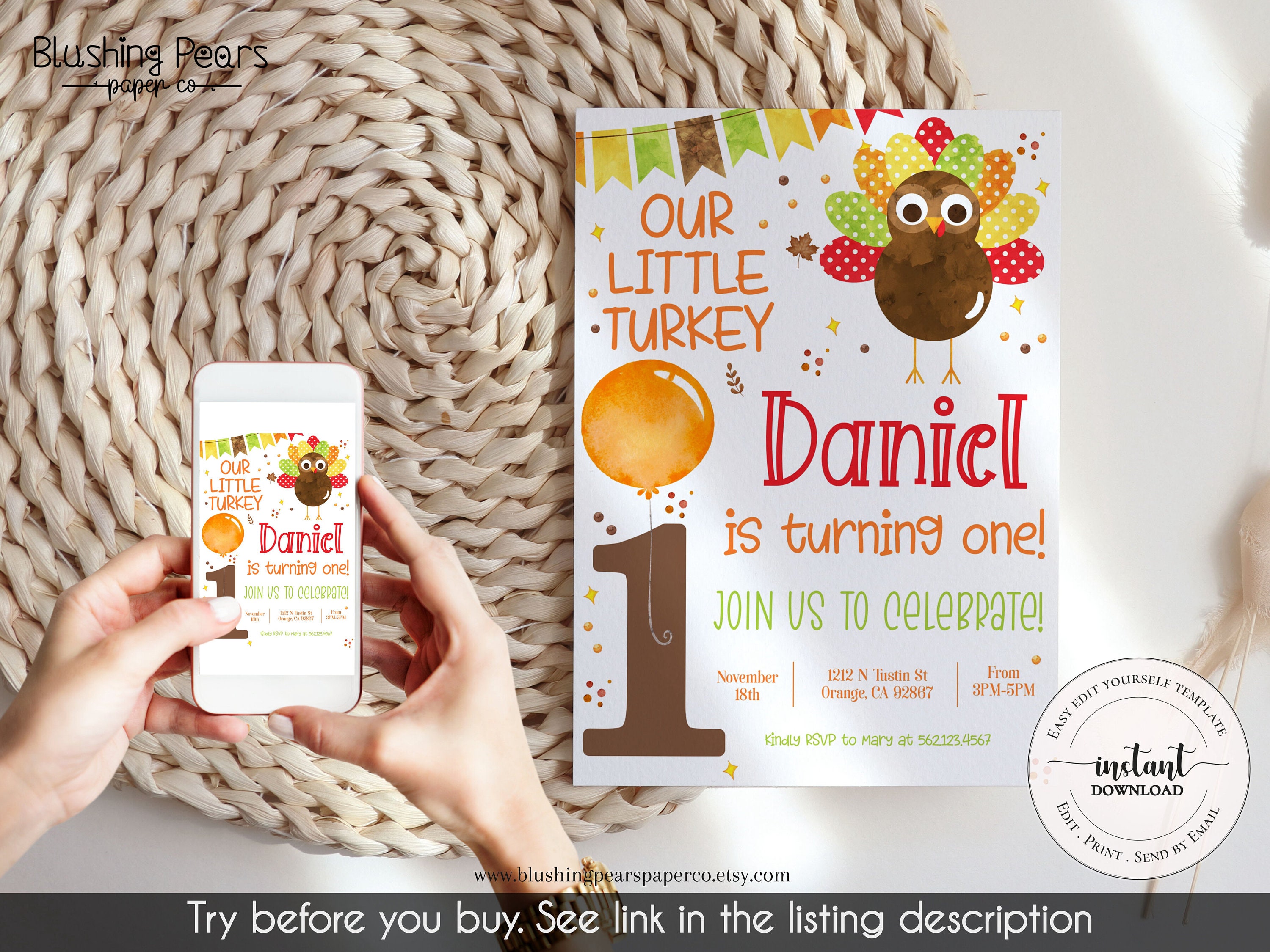 Our Little Turkey is Turning One Birthday Invitation, Thanksgiving ...