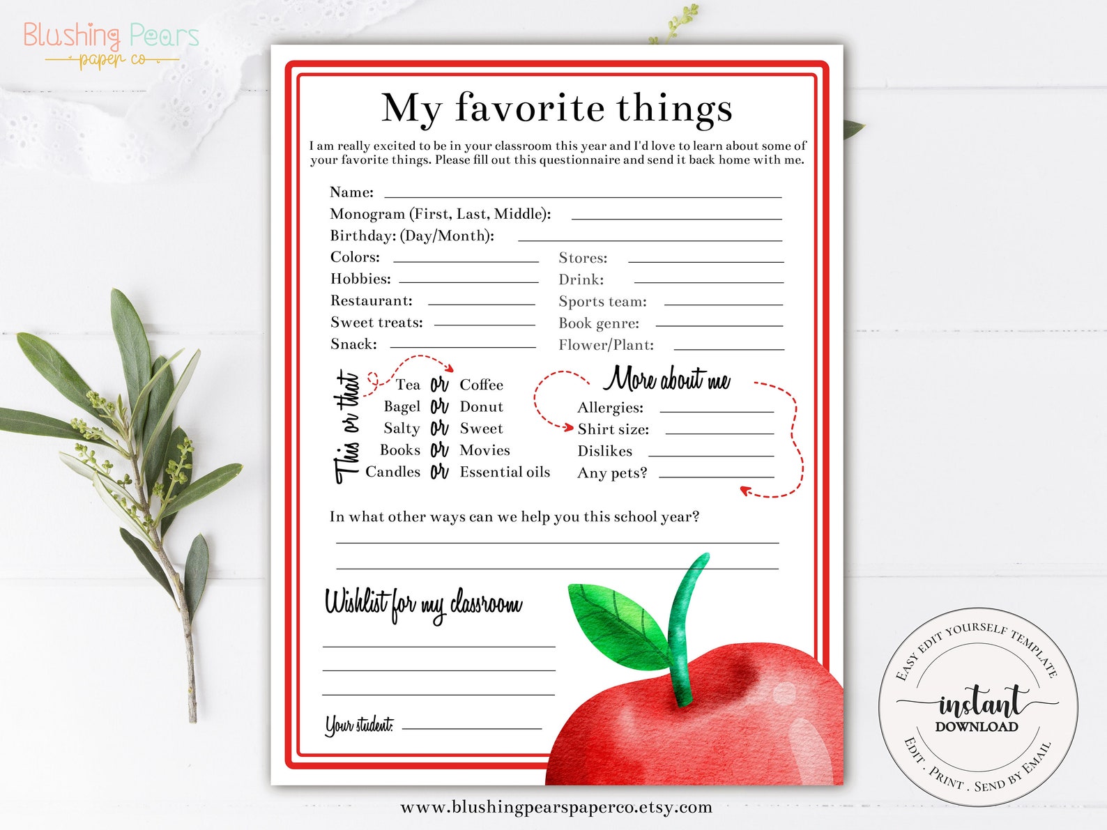 Get to Know the Teacher Questionnaire, Teacher Favorite Things, Back to ...