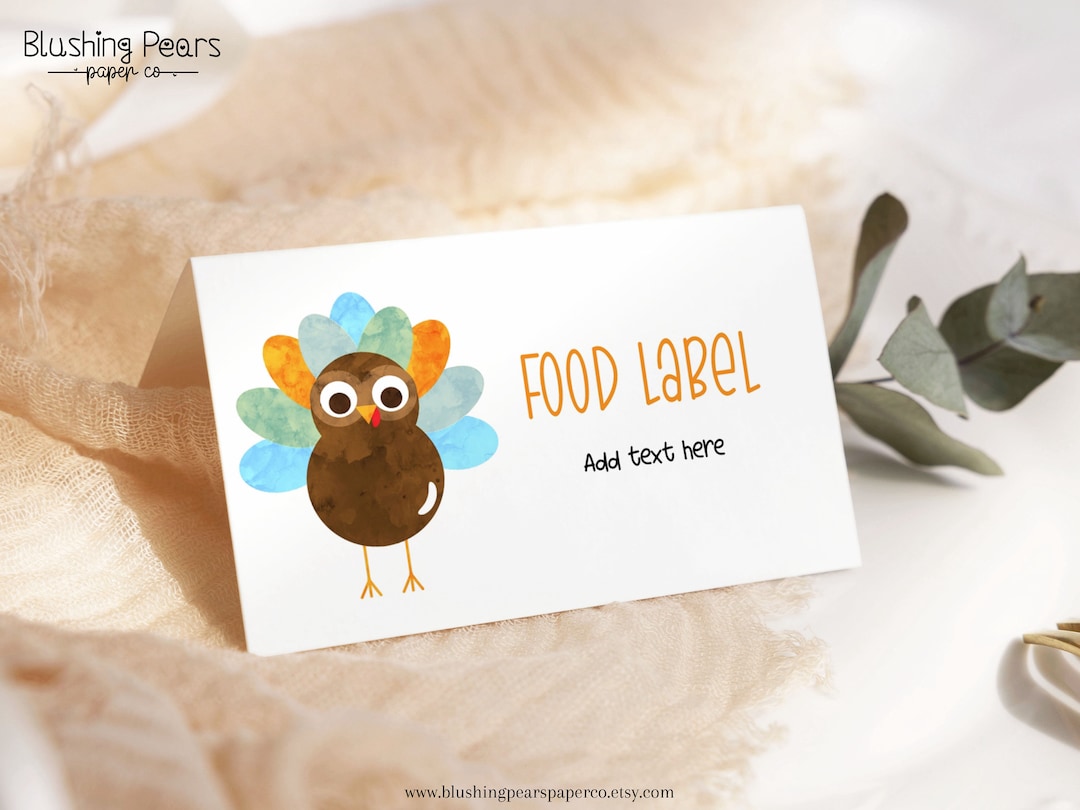 Turkey Food Label, Thanksgiving Food Label, Boy Turkey Place Card ...