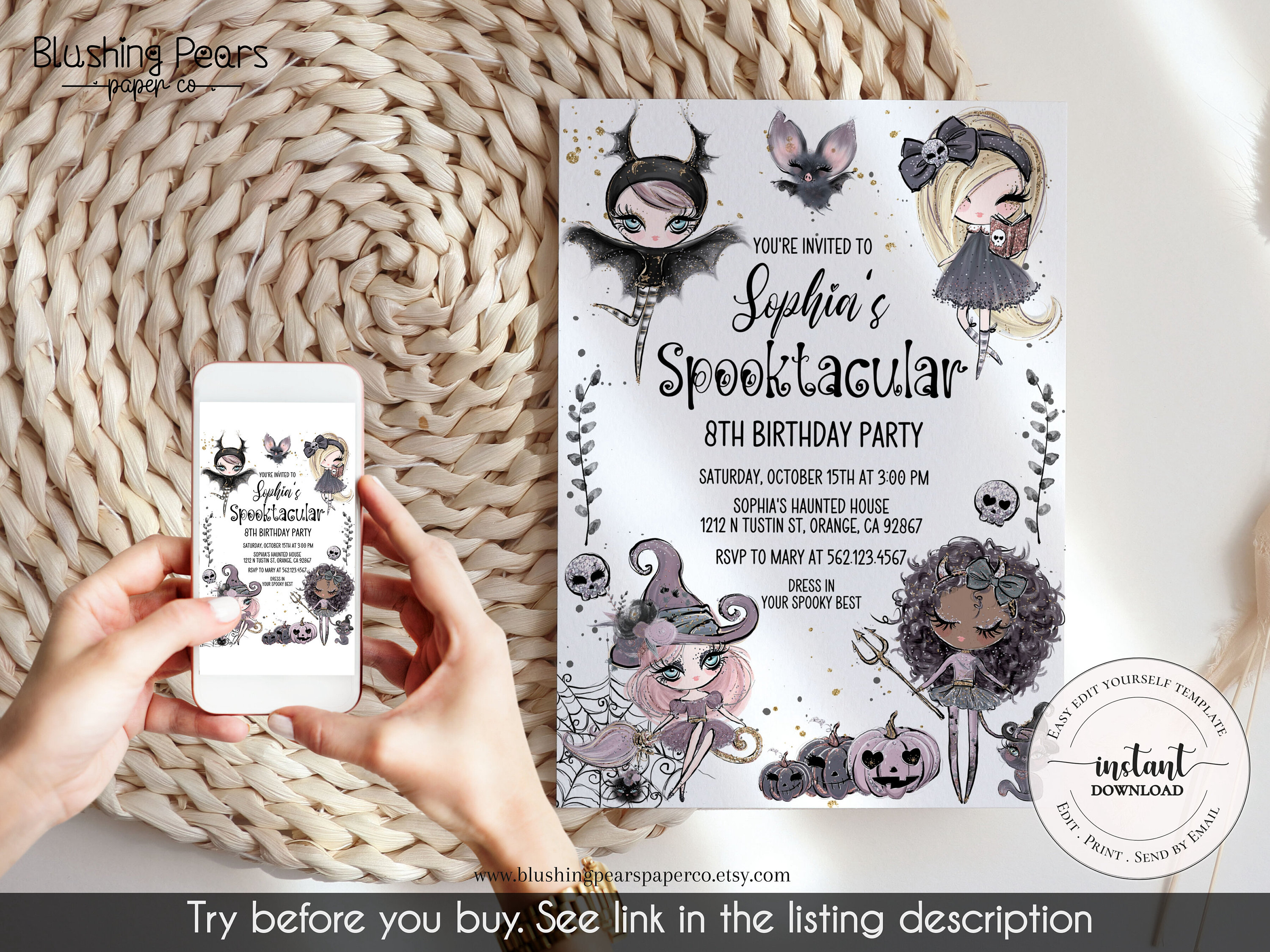 Halloween Birthday Invitation, Girl Witch Birthday, Spooky Halloween ...