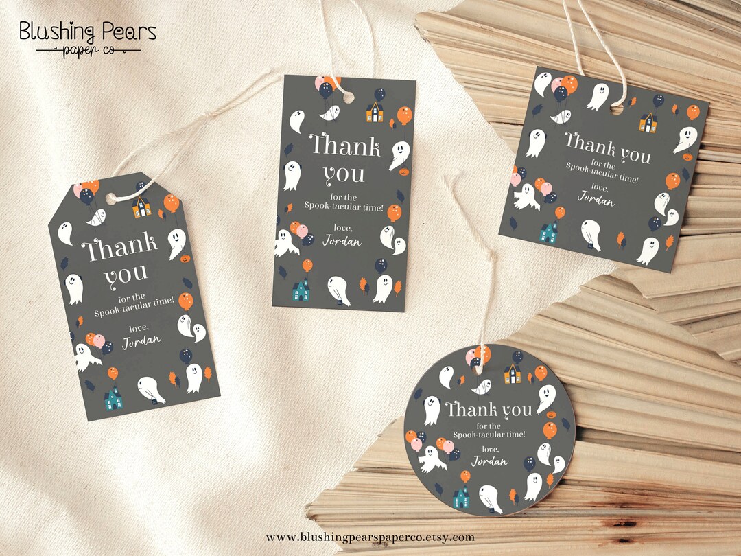 Halloween Ghost Birthday Thank You Tag, Cute Blue Ghost Birthday Gift ...