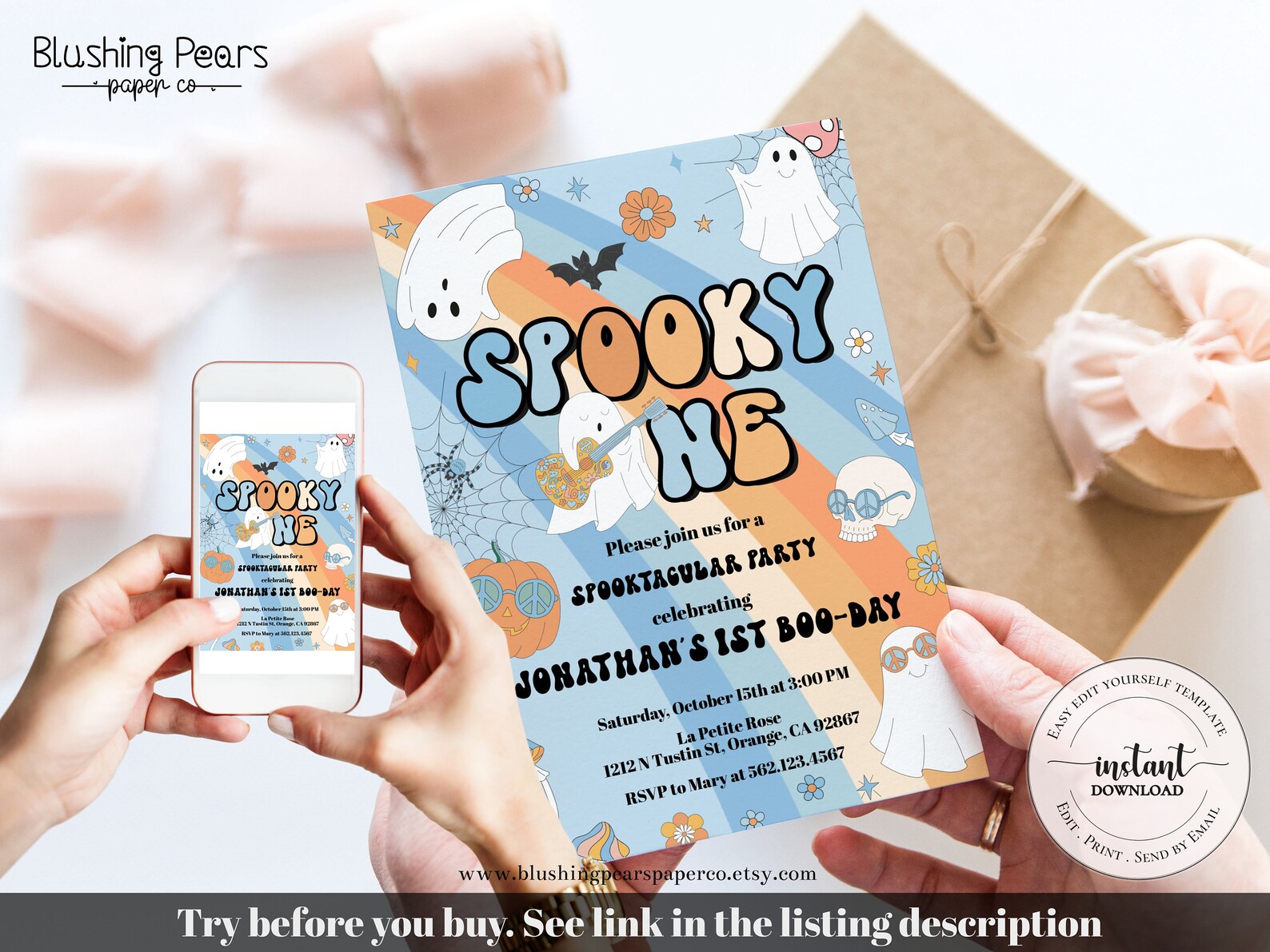 Halloween Ghost Birthday Invitation, Cute Blue Spooky One Ghost ...