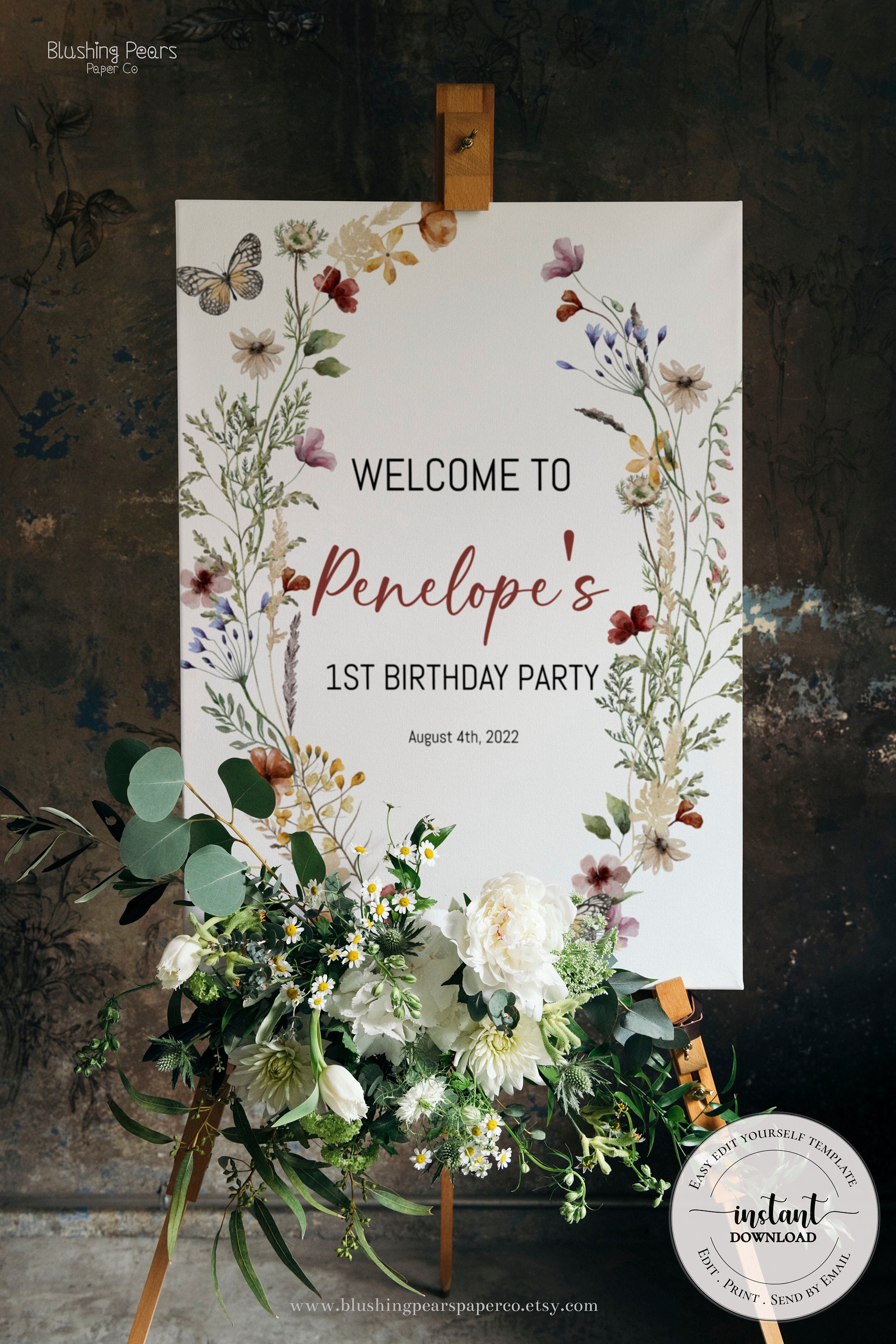 Wildflower Birthday Welcome Sign, Our Wildflower is Turning One Welcome ...